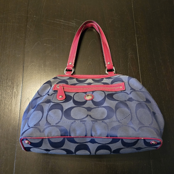 Coach | Bags | Coach Signature Canvas With Raspberry Patent Leather ...